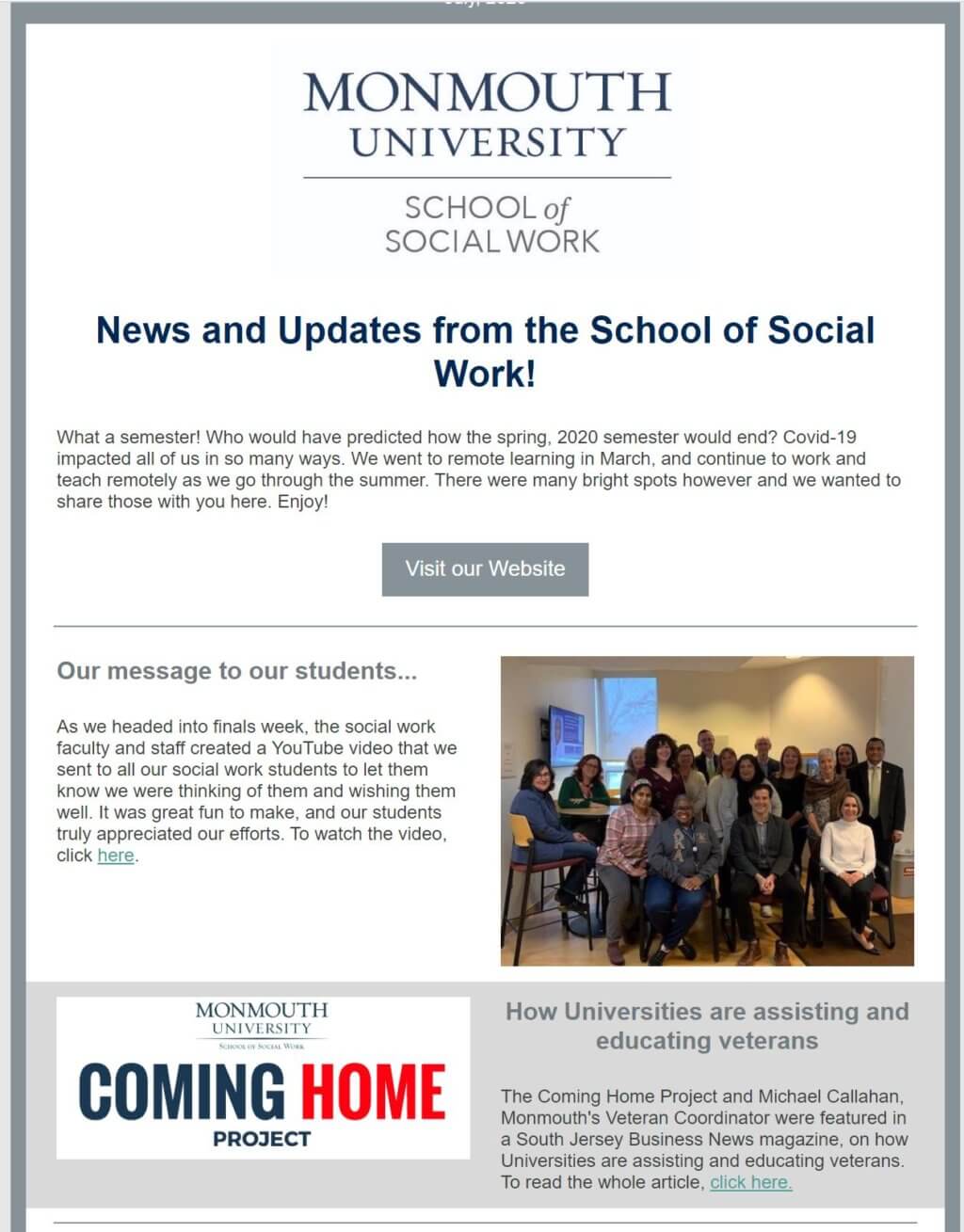 Social Working E-Newsletter | School of Social Work | Monmouth University